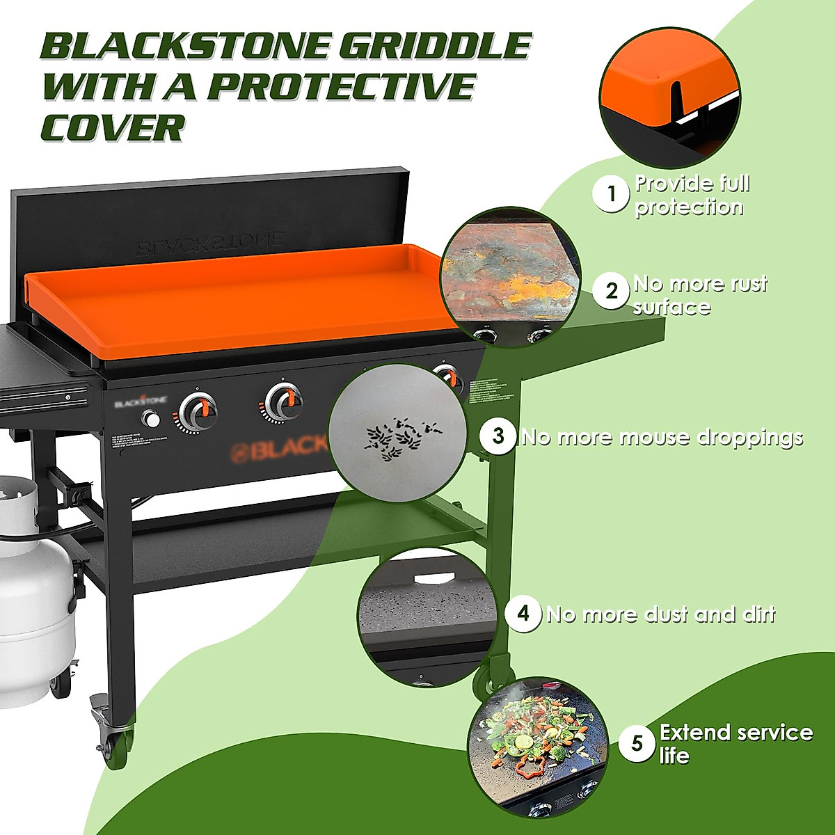 Silicone Griddle Cover for Blackstone Grill 28 Inch,Full-Edge Protective Blackstone Cover, Heavy Duty Food Grade Silicone Mat,All Season Griddle Accessories(Orange)