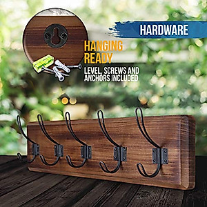 Rustic Coat Rack with 5 Hooks – Rustic Brown Wall Mounted 24" Coat Rack - Solid Pine Wood Entryway Hanger for Hanging Clothes, Hats, Purse, Keys - Vintage Farmhouse Coat Rack for Kitchen, Bedroom