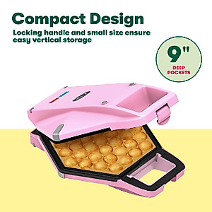 BELLA Bubble Waffle Maker for Hong Kong Style Breakfast Dessert 9" Waffles, Non-stick Iron Plates for Easy Cleaning and Food Release, Cone Rack Included, Pink