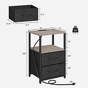 TUTOTAK End Table with Charging Station, Side Table with 2 USB Ports and Outlets, Nightstand with Cloth Drawer, Set of 2, Couch Table, Greige TB01BG052