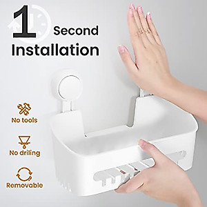 2 Sets Shower Caddy Suction Cup with Soap Dish and Toothbrush Holder One Second Installation No Drilling Suction Shower Shelf Removable Suction Shower Organizer for Bathroom Kitchen
