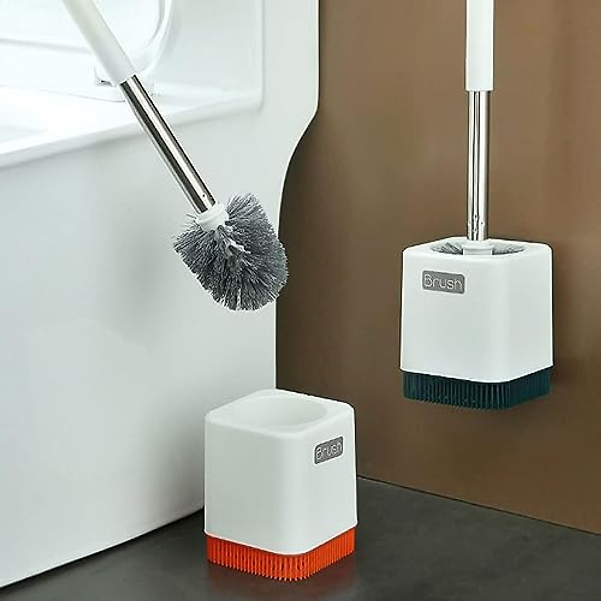 SAAKO Plastic Toilet Brush Wall Mounted Toilet Bowl Brush and Holder Set Home Modern Toilet Cleaner Brush for Bathroom Cleaning
