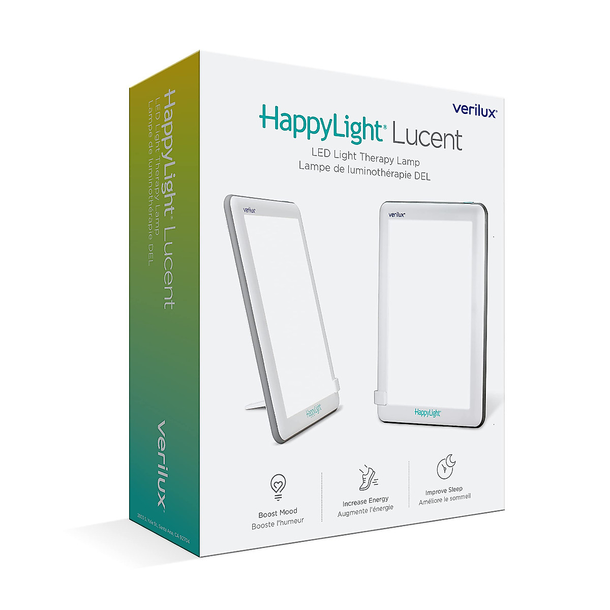 Verilux® HappyLight® Lucent - UV-Free LED Light Therapy Lamp, Bright White with 10,000 Lux, Detachable Stand, and Wall Mountable