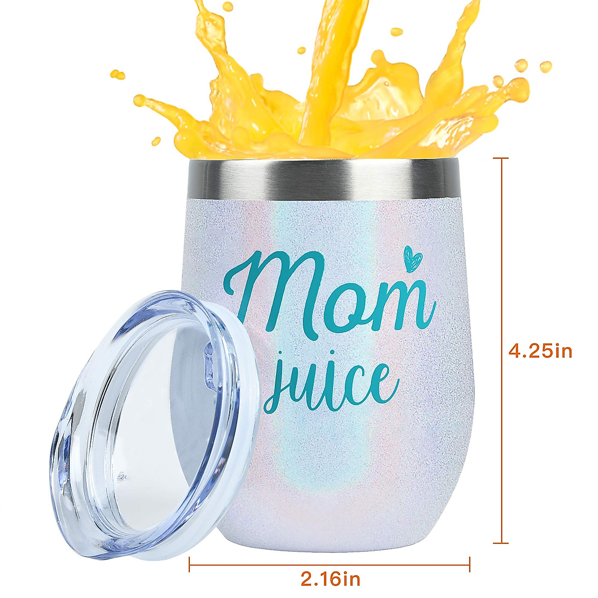 Supkiir Gifts for Mom- Mom Juice -Mom Birthday Mother’s Day Gifts from Son, Daughter for New Mom, Pregnant Mom, Wife Mommy Shark Wine Tumbler Mug, Sliver Rainbow