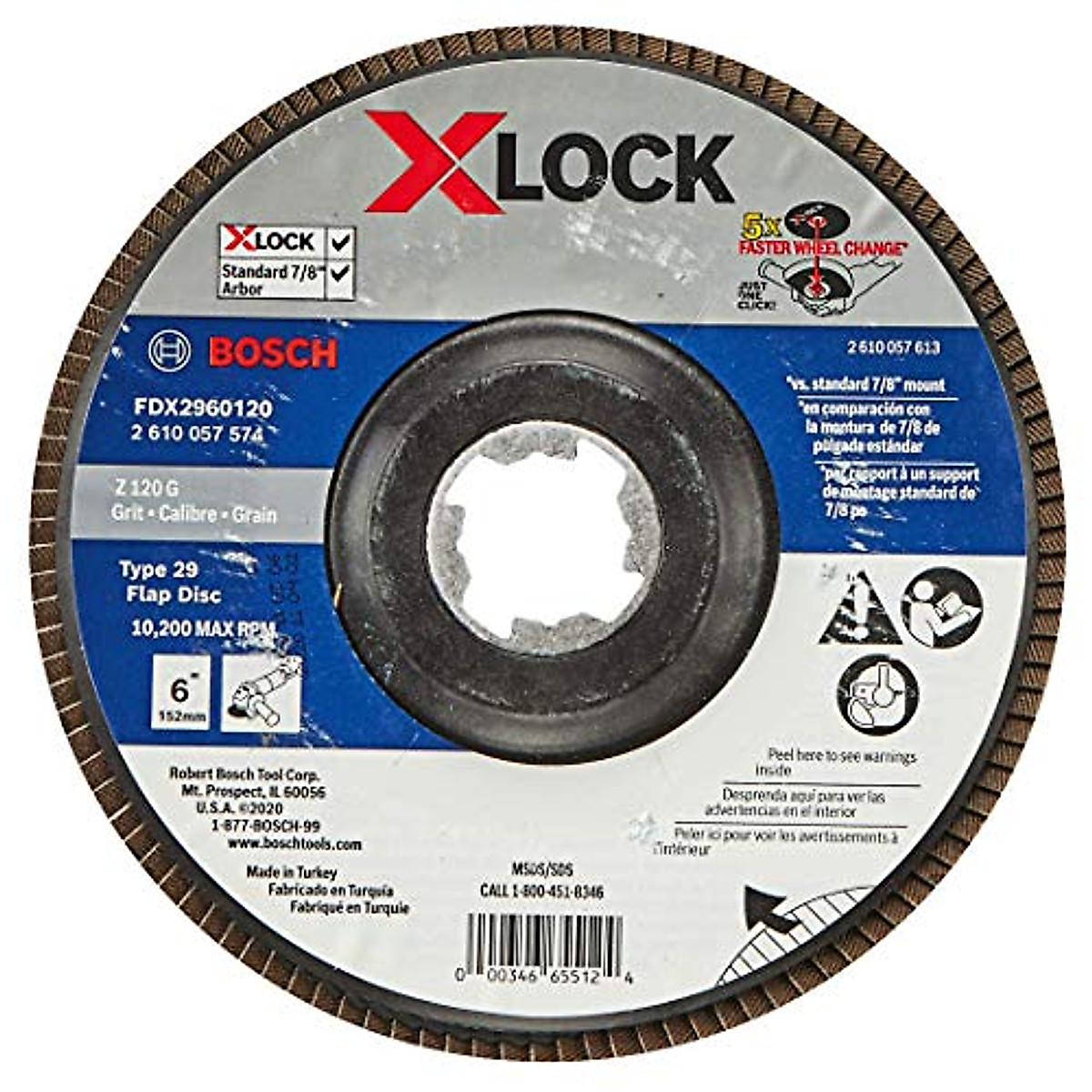 BOSCH FDX2960120 1-Piece 6 In. X-LOCK Flap Disc 120 Grit Compatible with 7/8 In. Arbor Type 29 for Applications in Metal Blending and Grinding
