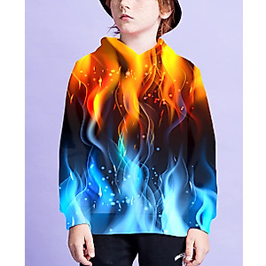 Hgvoetty Teen Boys Hoodies Cool Graphic Sweatshirts for Youth Novelty Clothing Sweater for Kids Cool Fire Design Tops Costumes for Girls 14-15 Years