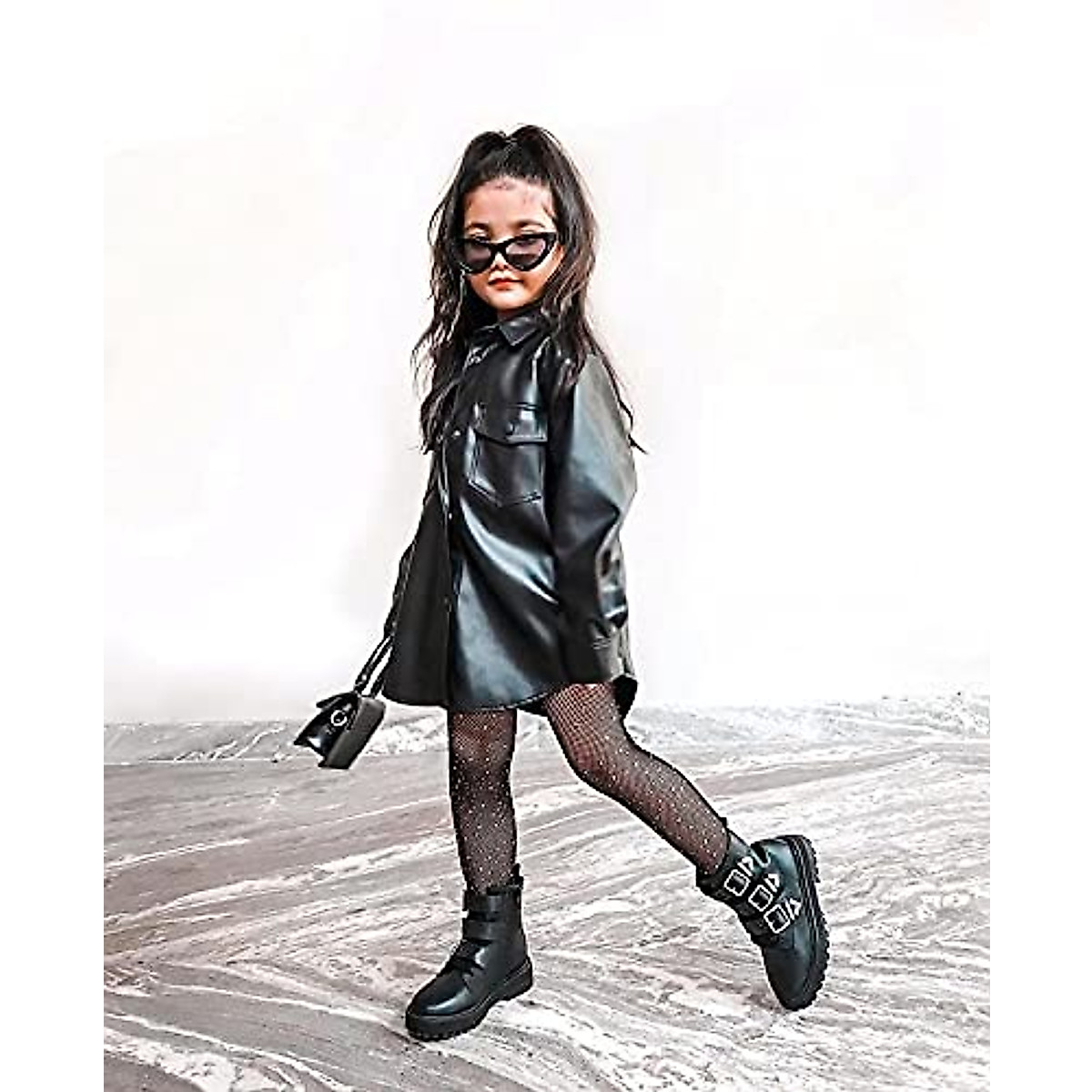 Toddler Little Girl Dress Fall Winter Leather Shirt Dresses Kids Jacket Button Cardigan Outerwear (Black, 5-6 Years)