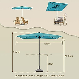 MONDAWE Outdoor Solar LED Patio Umbrella 10 x 6.5 FT Rectangular Market Umbrella with Lights， Tilt and Crank Aluminum Commercial Table Umbrella for Pool Backyard Balcony