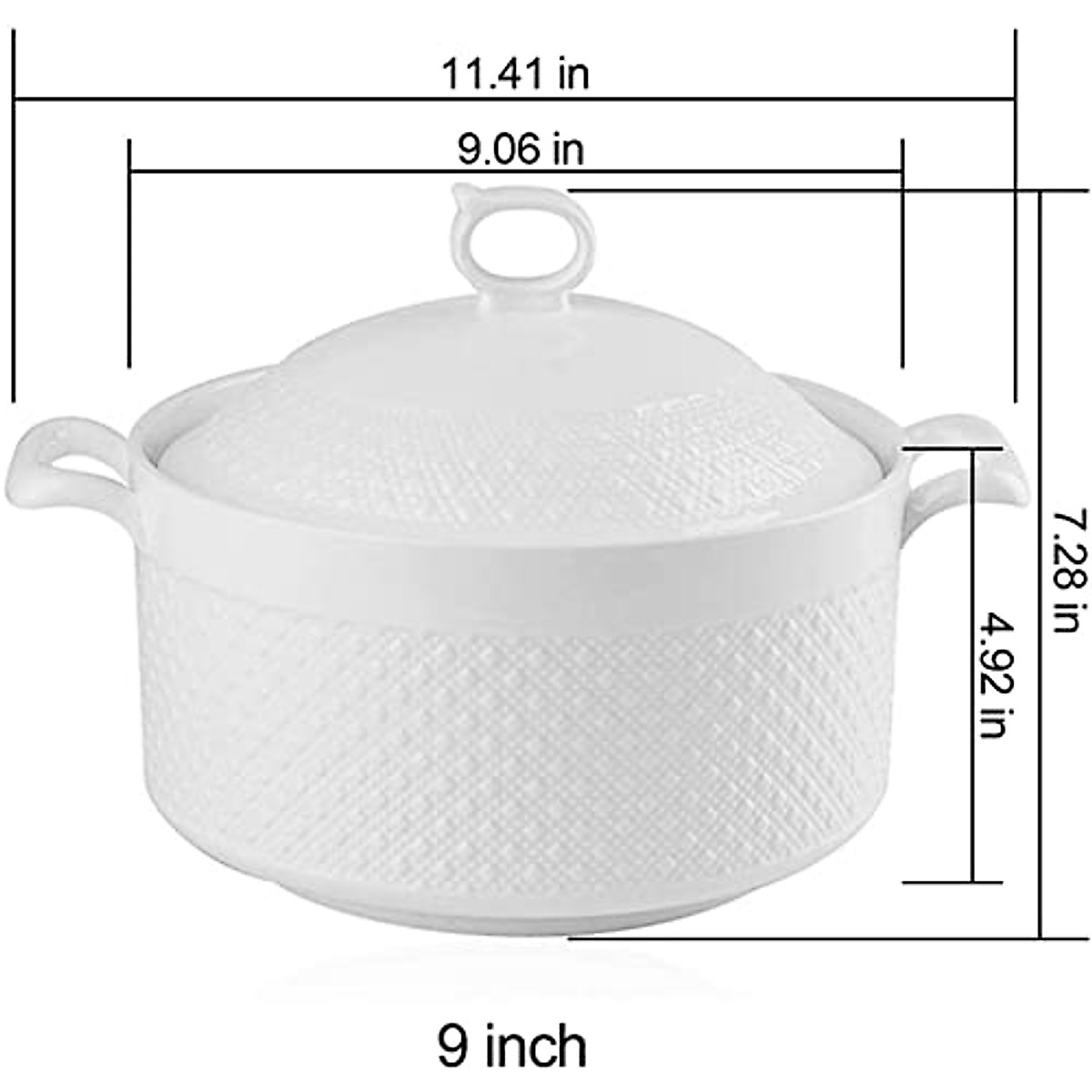 SOOMILE Ceramic Soup Tureen With Lid Lovely Serving Tureens With Lid , White, Round, 3.6L