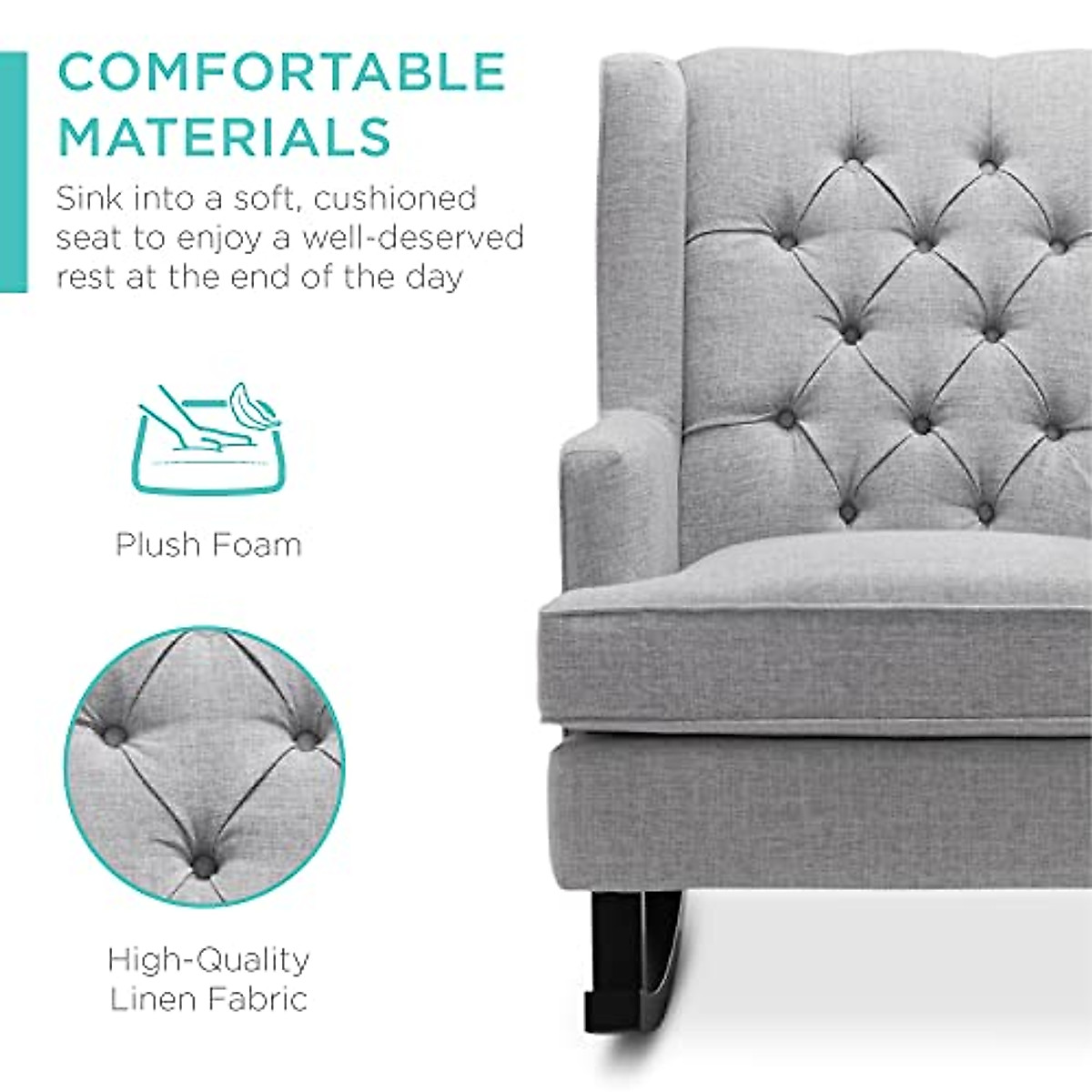 Best Choice Products Rocking Accent Chair, Tufted Upholstered Luxury Velvet Wingback for Nursery, Living Room, Bedroom w/Wood Frame - Gray