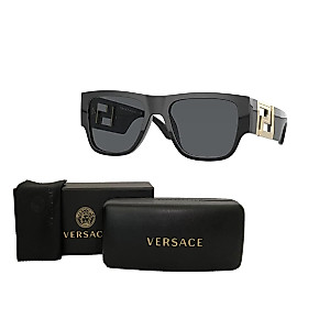 Versace VE4403 GB1/87 57MM Black/Dark Grey Rectangle Sunglasses for Men + BUNDLE with Designer iWear Eyewear Kit