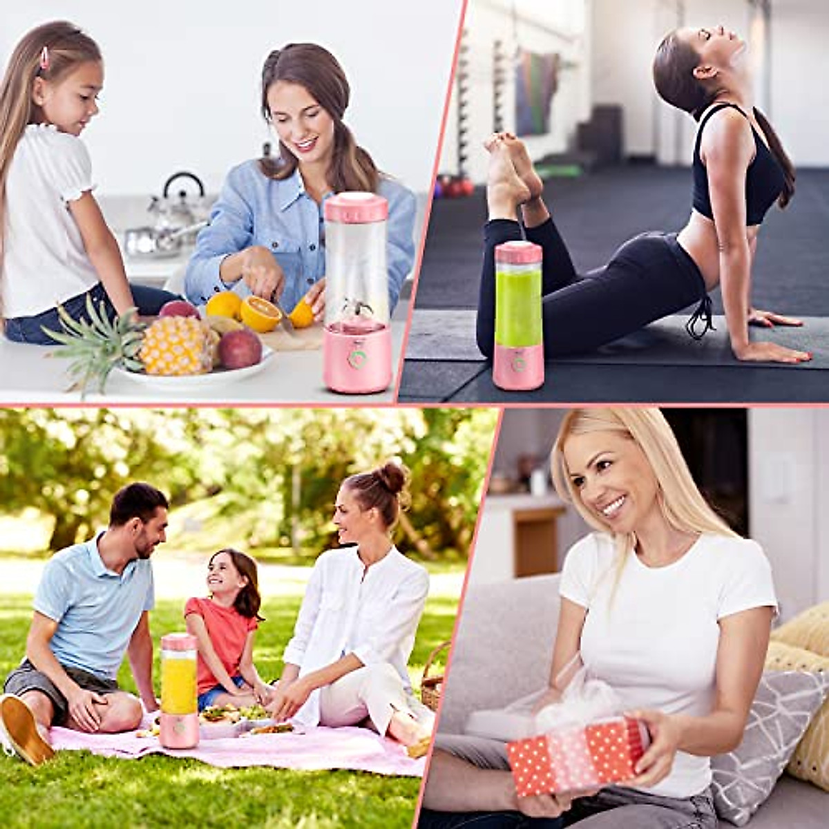 Portable Blender, Personal Blender for Shakes and Smoothies 13.5 Oz Blender Bottles with 6 Sharp Blades Hand-held Blender for Kitchen Gym Travel Office