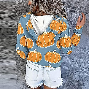 JDHUFEI Halloween Hoodie for Women Fall Casual Long Sleeve Pullover Pumpkin Print Drawstring Sweatshirt Button Loose Fit Tops