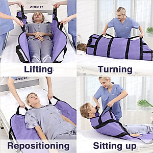 ZHEEYI Positioning Bed Pad with Reinforced Handles 43" x 36" Patient Transfer Sheet Aid Assistant for Body Lifting, Turning, Repositioning, for Elderly, Incontinence, Caregiver, Purple
