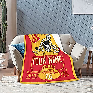 SEAGGS Custom Football Blanket for Men Personalized Fans Gifts Add Name and Number, 40" x 50", 50" x 60", 80" x 60"