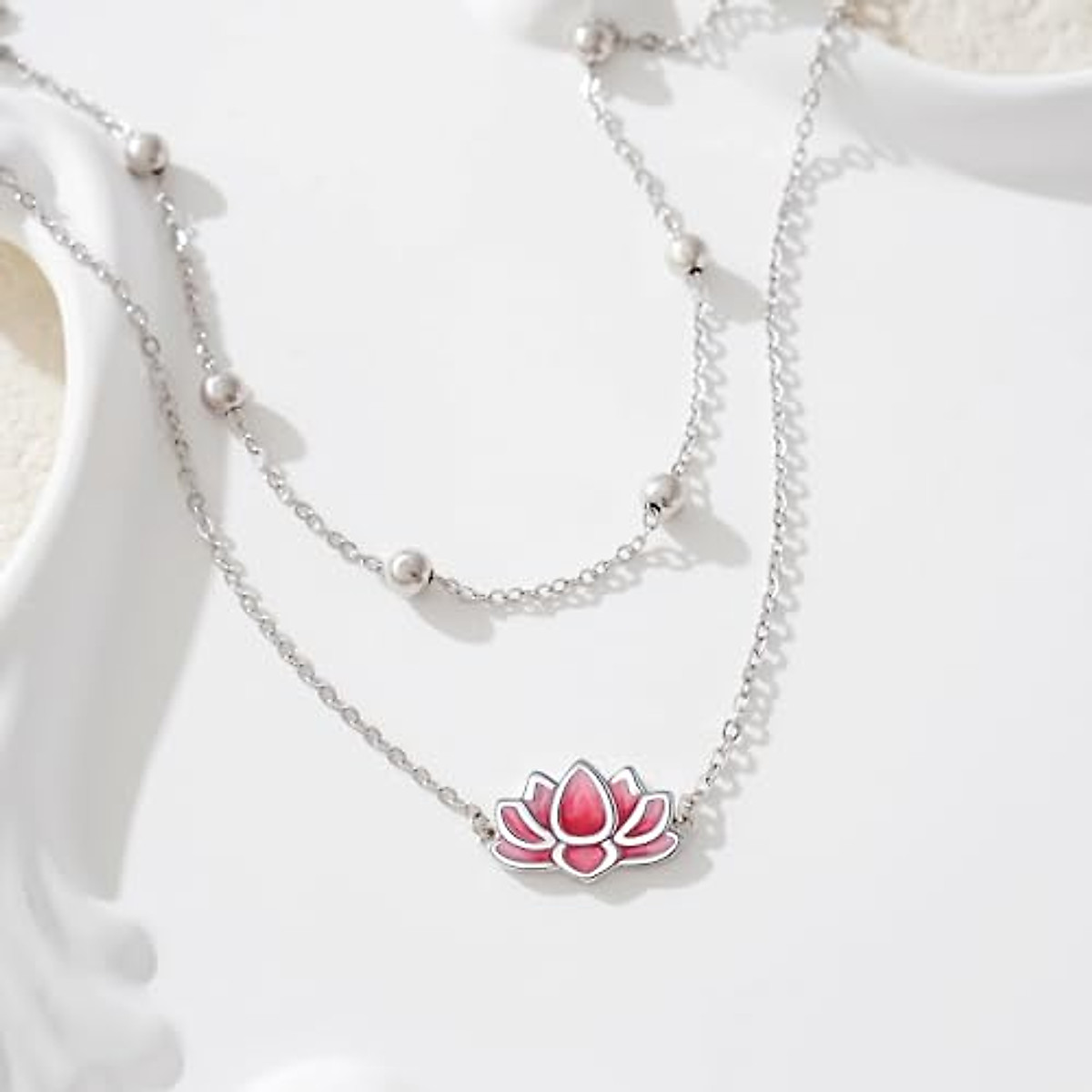 LINGBG JEWELRY Anklet Bracelets for Women 925 Sterling Silver Lotus Flower Yoga Anklet for Women Waterproof Layered Beads Anklet Adjustable Chain Anklet Leg Foot Bracelet for Lady Hotwife