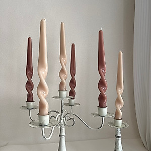 PAMELIFE Spiral Taper Candles - Set of 6 Twisted Candle 9.5 Inch Tall for Home Decoration Holiday Wedding Party(Brown)