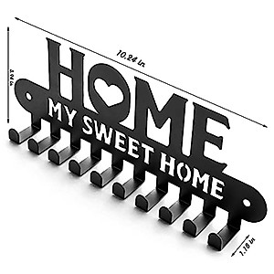 NASTURTIUM Black Metal Key Holder Hooks Sweet Home Wall Hanger Decor for Front Door Kitchen Garage Ready to Hang, 10 Hook Racks