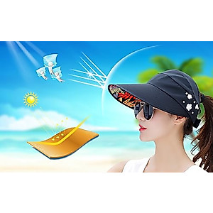 HINDAWI Sun Hats for Women Sun Hat Wide Brim UV Protection Summer Beach Foldable Visor Black