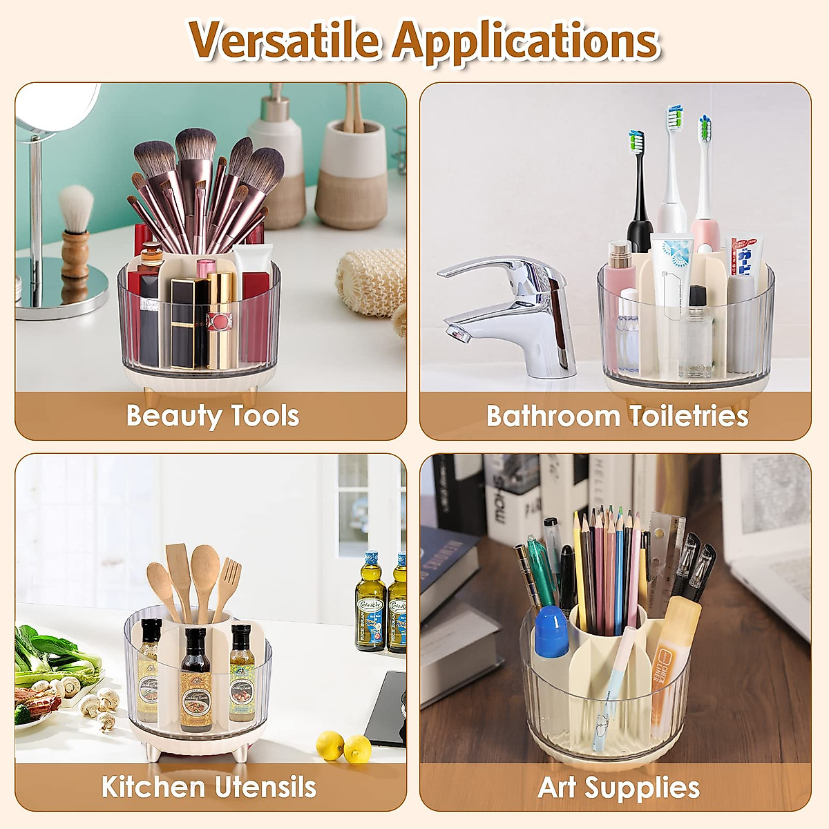 Makeup Brush Holder Organizer - 360 Rotating Make Up Organizer, Clear Spinning Cosmetic Storage Cup, Large Capacity Makeup Desk Organizer for Vanity Decor, Bathroom Countertops, Dresser Counter