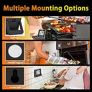 Honohil Digital Meat Thermometer for Cooking and Grilling, Kitchen Food Candy Oven BBQ Grill Thermometer for Smoker Baking Liquid with Stainless Steel Probe Instant Read Magnetic Battery Timer Black