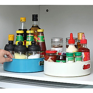 Goeielewe Plastic Lazy Susan Organizer Turntable Round 9-Inch Rotating Storage Organizer Tray with Handles for Kitchen Cabinets, Pantry, Countertops, Bathroom Vanity (Beige)