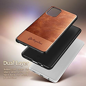 E-Began Case for Samsung Galaxy A51 4G with Tempered Glass Screen Protector (Maximum Coverage), Premium Cowhide Leather Hybrid Defender Protective Shockproof Rugged Durable Case -Brown