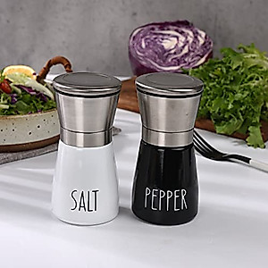 Wartter Stainless Steel Salt & Pepper Grinders Refillable Set - Two Salt/Pepper Shakers with Adjustable Coarse Mills - Easy Clean Glass Grinders