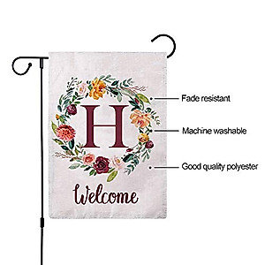 ULOVE LOVE YOURSELF Letter H Garden Flag with Flowers Wreath Double Sided Print Welcome Garden Flags Outdoor House Yard Flags 12.5 x 18 Inch