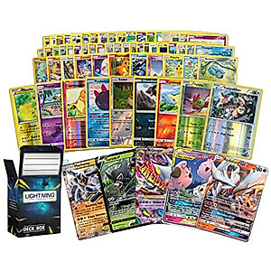 Lightning Card Collection's Ultra Rare Bundle- 50 Cards That inculdes (4 foil Cards and Rare Cards, 1 Random Legendary Ultra-Rare Card) and a deckbox Compatible with Pokemon Cards