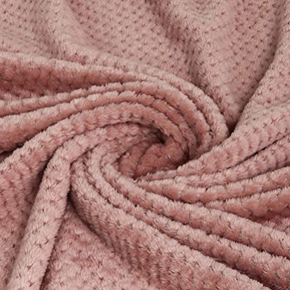 Exclusivo Mezcla Waffle Textured Extra Large Fleece Blanket, Super Soft and Warm Throw Blanket for Couch, Sofa and Bed (Dusty Pink, 50x70 inches)-Cozy, Fuzzy and Lightweight