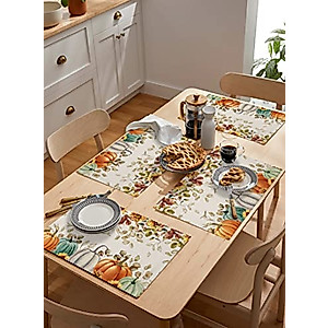 Fall Eucalyptus Leaves Thanksgiving Placemat for Dinning Table Placemat Set of 6-Cotton Linen Waterproof Table Mat Pumpkins Harvest Sunflowers Floral Place Mat Rustic Farmhouse Holiday Dinner Decor