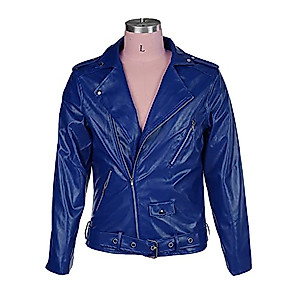 Maiyifu-GJ Faux Leather Jackets for Men Classic PU Leather Motorcycle Jacket Lapel Asymmetric Zip Up Belted Biker Coat (Dark Blue,Large)