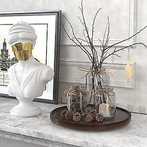 360° Rotating Decorative Tray, 13" Bamboo Turntable Coffee table trays for Mug Plant Kitchen Dining Room Table Decor Wood tray for Candle Perfume Soap Dispenser Counter Bar Rotating Serving Tray Brown