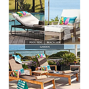 Recliner Head Pillow Ledge Loungers Chair Pillows with Insert Summer Beach Surfboard Aqua Wood Grain Lumbar Pillow with Adjustable Strap Outdoor Waterproof Patio Pillows for Beach Pool Chair, 2 PCS