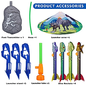 Gizzjoy Dinosaur Toy Rocket Launcher for Kids - Launch Up to 100 Ft, 4 Rockets, Outdoor Outside Toys for Kids, Dinosaur Toys, Birthday Gifts for 3 4 5 6 7 8-12 Year Old Boys Girls