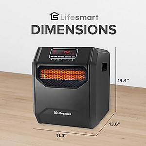 LifeSmart LifePro 1500 Watt High Power 3 Mode Programmable Space Heater with 6 Quartz Infrared Element, Remote, and Digital Display, Black
