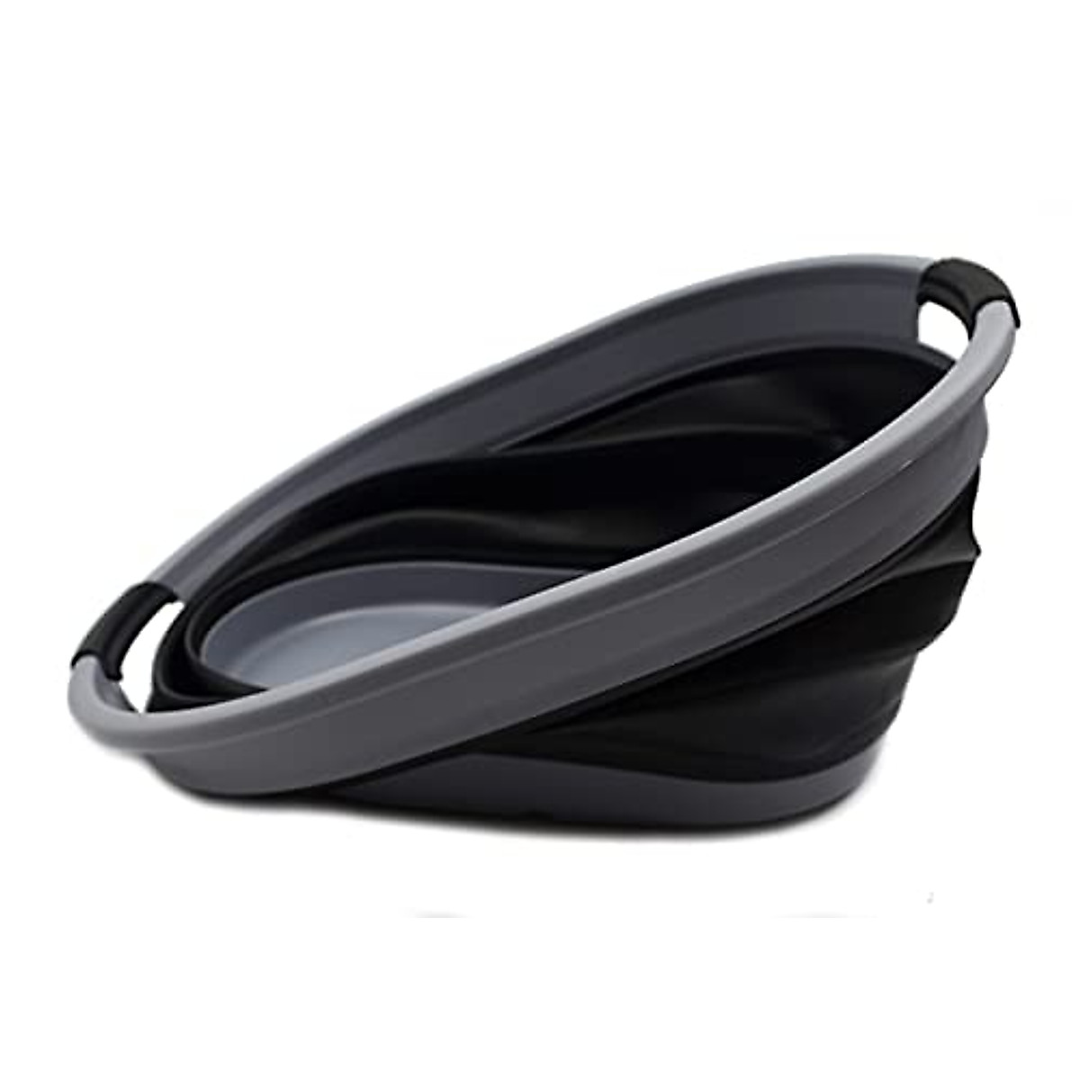 SAMMART 28L (7.4 gallon) Collapsible Plastic Laundry Basket-Oval Tub/Basket - Portable Washing Tub-Space Saving Laundry Hamper, Water capacity: 22L (5.8 gallon) (1, Dark Grey/Black)