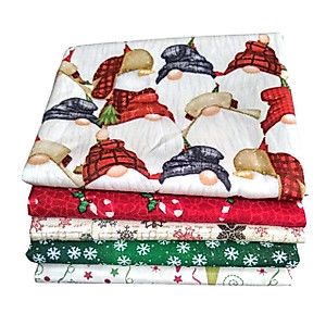Fat Quarter Bundle by Vertical Vortex Farmhouse Gnomes Fat Quarter Fabric Bundle Set 5 (1-4 Yard) Snowflakes Santa, Multi, 18x21