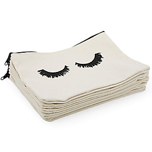 PHOGARY 6PCS Canvas Makeup Pouch, Cosmetic Bag Bulk Travel Make Up Pouch Toiletry Case with Zippered Pocket for Women (Eyelash Pattern) Cream