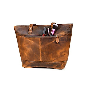 Aaron Leather Goods Genuine Leather Shoulder Bag Handbags Wallet Tote Bag 3pcs Purse Set (Umber)