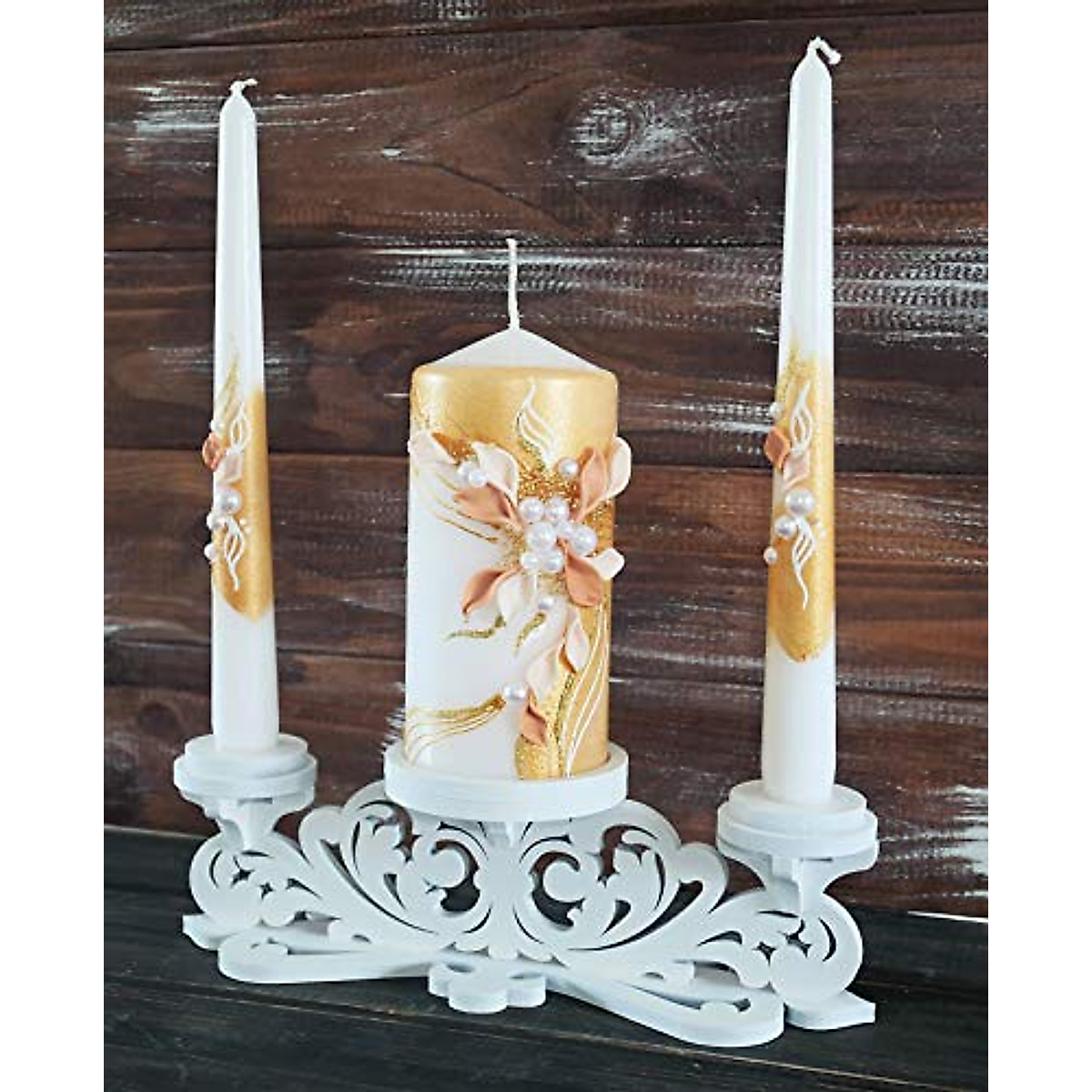 Magik Life Unity Candle Set for Wedding - Wedding Accessories for Reception and Ceremony - Candle Sets - 6 Inch Pillar and 2 10 Inch Tapers - Decorative Pillars Gold