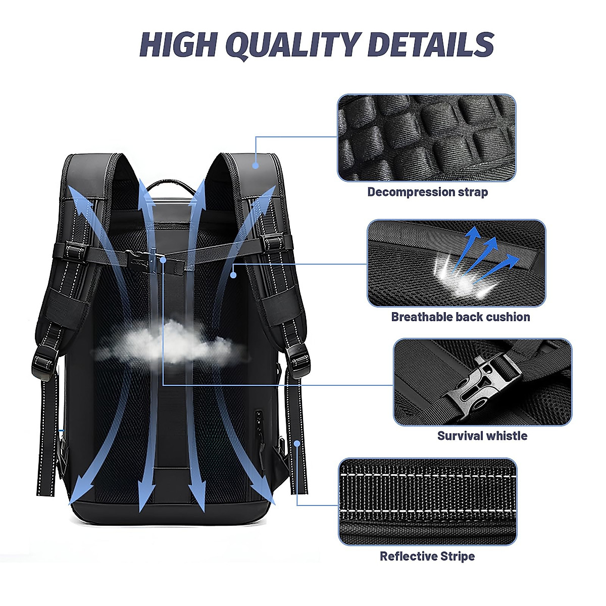 XINGSE Vacuum Seal Backpack Travel,Expandable Vacpack Backpack with Compression Bag,Air back Backpack with Air Pump,Carry on Airplane-Airbag Backpacks with Lock(Black)