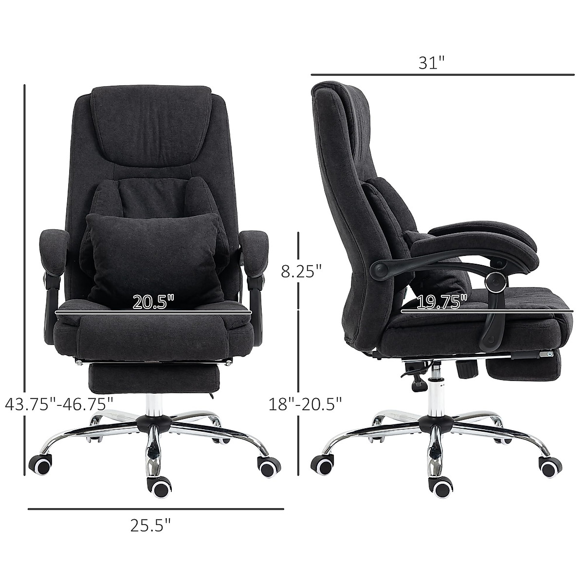 Vinsetto 3D Kneading Massage Office Chair with Reclining, Swivel Fabric Computer Chair with Footrest, Armrest, Black