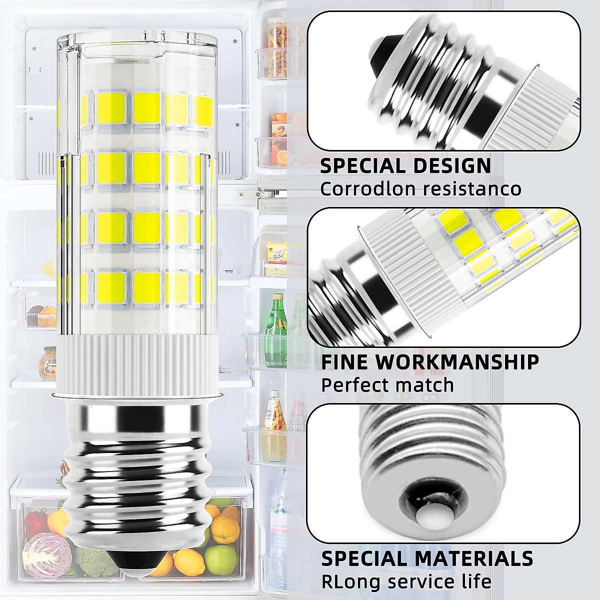 2Pack KEI D28A KEL2811 5304517886 5304498578 KEI D28M KEL 2815 Refrigerator LED Light Bulb Replacement AC100-265V 3.8W E17 Intermediate Base Freezer LED Lamp, Cool White 6000K