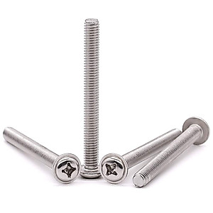 M5 x 50mm Stainless Phillips Pan Washer Head PWH Machine Screws, Stainless Steel 304 (18-8), Full Thread, Coarse Thread UNC, Pack of 25