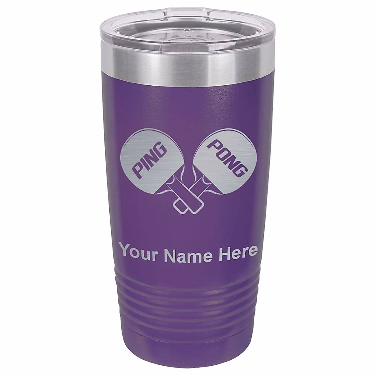 LaserGram 20oz Vacuum Insulated Tumbler Mug, Ping Pong Paddles, Personalized Engraving Included (Dark Purple)