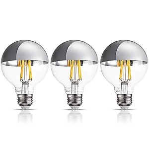 TORCHSTAR Dimmable Half Chrome Light Bulb, 7W Anti Glare LED Light Bulbs, UL Listed, E26 Silver Dipped Bulb, G25 Globe Light Bulbs for Bathroom, Vanity, Mirror, 3000K Warm White, Pack of 3