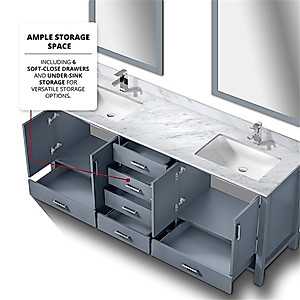 Lexora Jacques 80 in. W x 22 in. D Dark Grey Double Bath Vanity and Carrara Marble Top