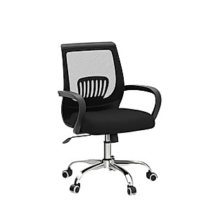 Black Office Desk Chairs with Lumbar Support, armrests Black Mesh Ergonomic Computer Chair can Lift and 360°Swivel, Made of Silver Aluminum Legs